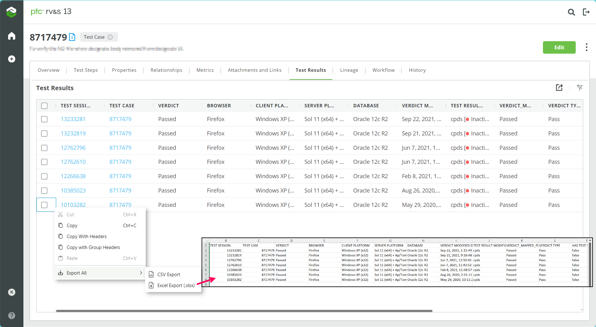 Solved: How to export "Test Result" tab data from Testcase... - PTC ...