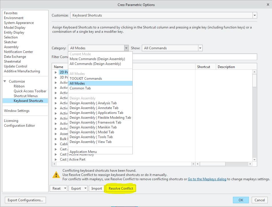 Solved: Mapkey / Shortcut Key conflicts - PTC Community